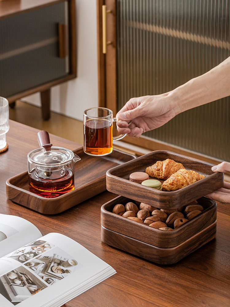 胡桃木水果盘杯垫茶盘家用实木托盘水果甜点心餐碟盘长方形干泡盘