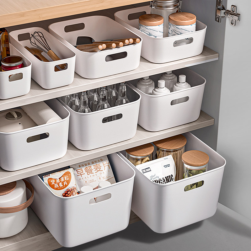杂物收纳筐化妆品零食桌面宿舍收纳盒家用厨房整理盒塑料储物盒子_虎窝淘