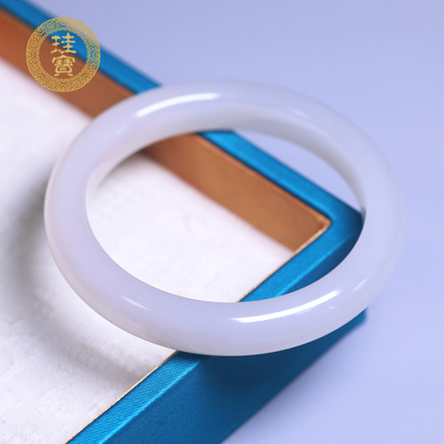 珪宝和田玉藕粉宽条手镯女56.3mm