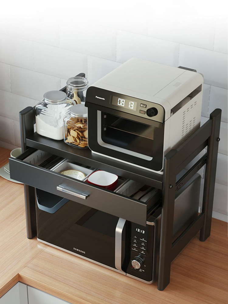 Kitchen Microwave Oven Rack with Drawer Oven Storage Rack Retractable ...