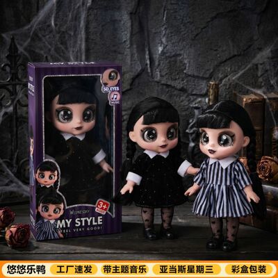亚当斯美剧星期三搪胶娃娃带音乐Wednesday校服玩偶公仔玩具