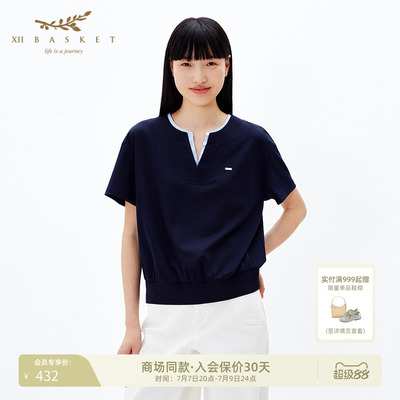 十二篮时尚撞色假两件上衣
