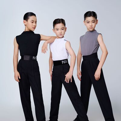 2026新款FZS舞服少儿拉丁舞男生高领无袖上衣帅气练习服男童跳舞