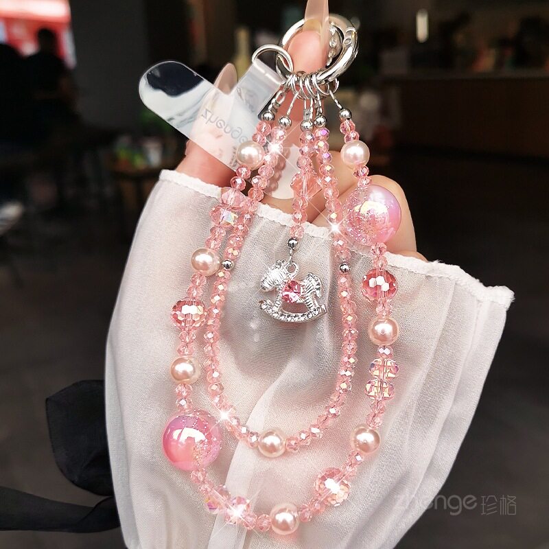 双域轻奢水晶手机链挂件ins小众精致高级感串珠挂饰户外旅游行逛街防丢手提腕带壳手机挂绳好看女士百搭新款