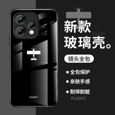 适用opporeno15c手机壳Reno15C简约情侣高级飞机新款OPPO玻璃硬壳保护套PMD110男款网红创意镜头全包防摔软壳