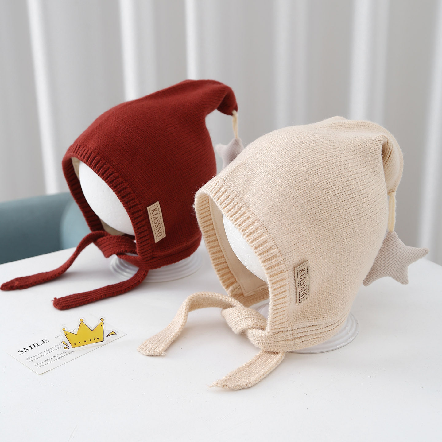 宝宝帽子秋冬款可爱星星儿童精灵护耳帽幼儿男女童保暖针织毛线帽