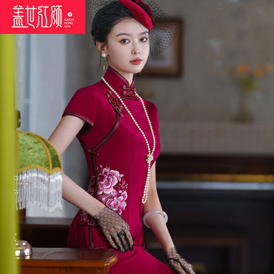 绣花婚庆桑蚕丝盖世红颜中长款