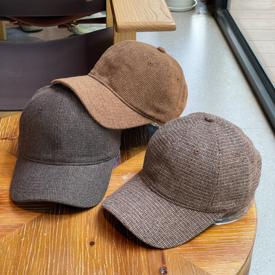 秋上新小细格子毛呢棒球帽子女高品质加深大头围挡风保暖鸭舌帽男