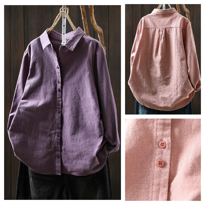 纯棉衬衫女秋冬2025新款纯色磨毛减龄洋气打底叠穿内搭超好看衬衣