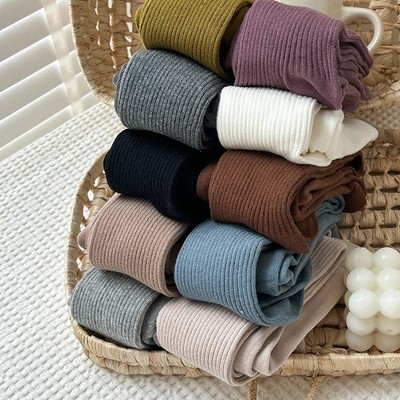 女童宝宝韩版纯色打底裤连脚袜秋冬款加厚儿童纯色弹力修身连裤袜