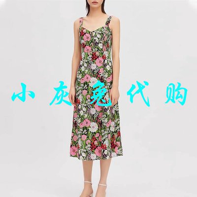 小灰兔正品2025V领吊带印花连衣裙 1500368-1A85259-001