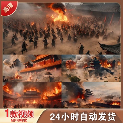 古代战争烟火狼烟烽火城墙毒气红太阳LED舞台背景视频剪辑素材