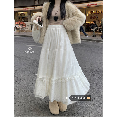 可可里~蕾丝拼接高腰半身