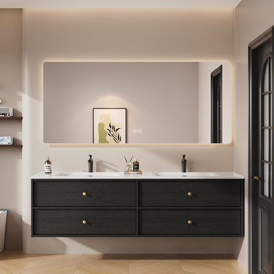 陶瓷一体盆双盆浴室柜定制卫生间洗漱台洗脸池面盆柜法式复古风