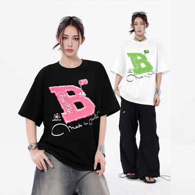 夏潮牌字母印花宽松短袖T恤情侣