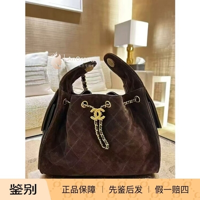 Chanel香奈儿棕色麂皮中号手拎袋