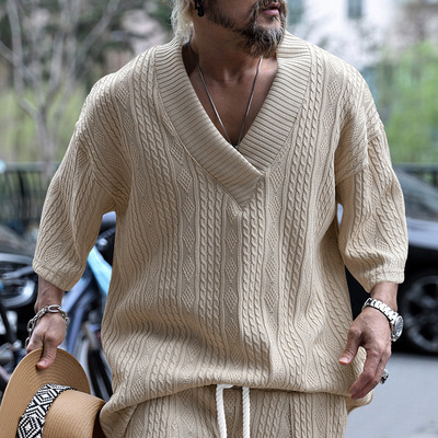 2026 casual knitted T-shirt for men loose short sleeved tops