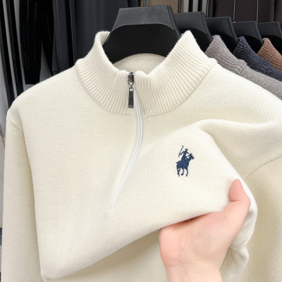 半高领拉链一体绒雪貂绒男士毛衣2025冬季新款加绒加厚保暖打底衫