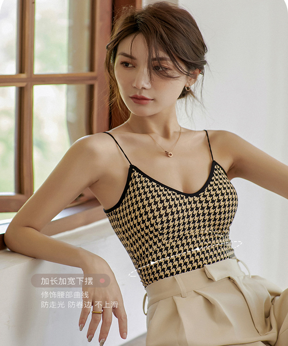 beautiful back bra underwear slim fit camisole百搭格子吊带