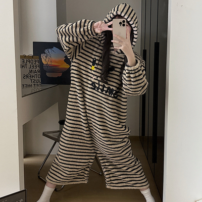 半边绒连体睡衣女冬季长袖卡通