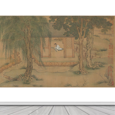 独乐园图宋氏美学自粘山水办公室书房沙发背景墙贴壁画客厅装饰画