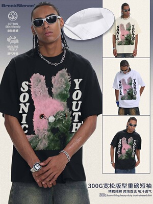 欧美街头Sonic Youth摇滚数码直喷印花短袖T恤男oversize宽松半袖