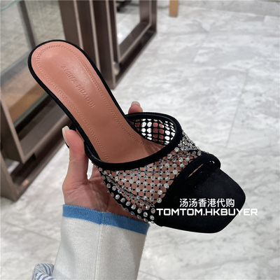 香港正品代购 AMINA MUADDI 25秋冬 水钻网面镂空露趾高跟凉鞋