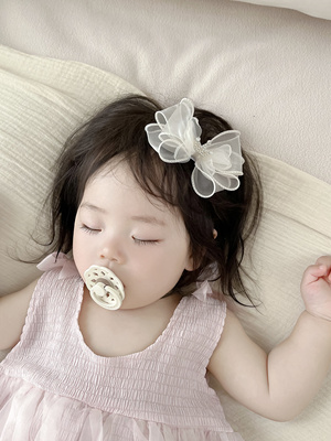 DIY儿童欧根纱金边大蝴蝶结女童生日发夹高贵气质公主皇冠儿童