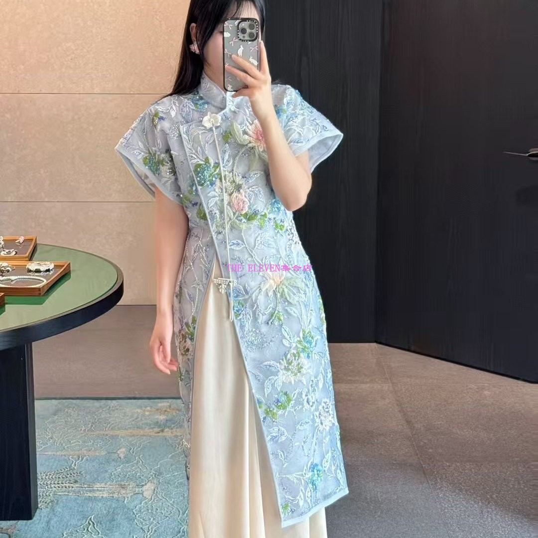夏季新中式国风马凯轻礼服吉意绣布手染立体刺绣上衣半裙连衣裙