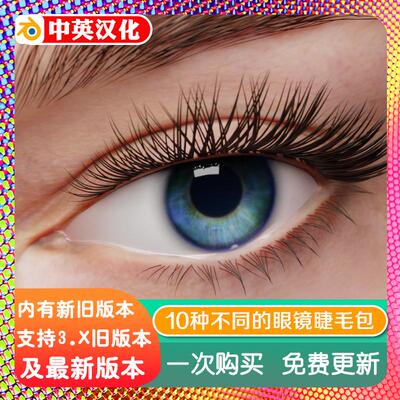 blender插件 Eyelash Pack 10种不同Eye睫毛包眼睛眉毛 2.80-2.93