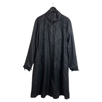 圣迪家女士立领绣花中长款100%苎麻衬衫风衣对称插袋0561