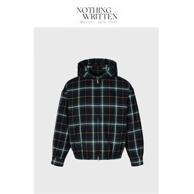 【现货】Nothing Written Narchi格子刺绣MM字母拉链帽衫夹克外套