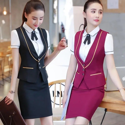 马甲工作服夏季短袖美容师院工装收银KTV服务员前台职业装套装女