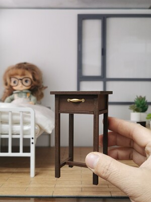 微缩家具复古床边桌民国风病床边柜BJD6分blythe娃屋配件单抽桌子