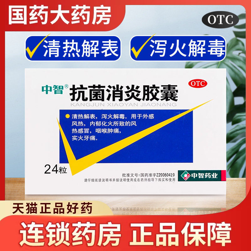 中智 抗菌消炎胶囊24粒清热解毒咽喉肿痛风热感冒牙痛