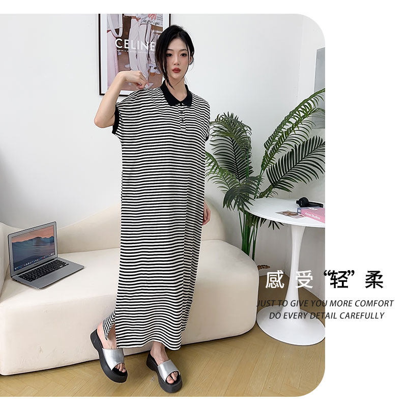 翻领睡裙女士夏季长款时尚度假风人棉家居连衣裙可外穿防晒沙滩裙