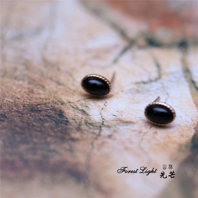 天然黑玛瑙14k金光芒耳钉