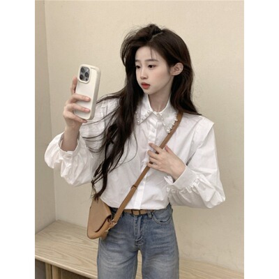设计感翻领钉珠防晒衬衫女宽松