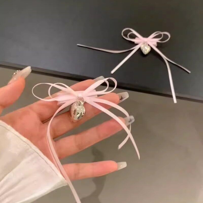 超萌发夹风法式新款甜酷超美绸面结芭蕾爱心边夹发饰飘带