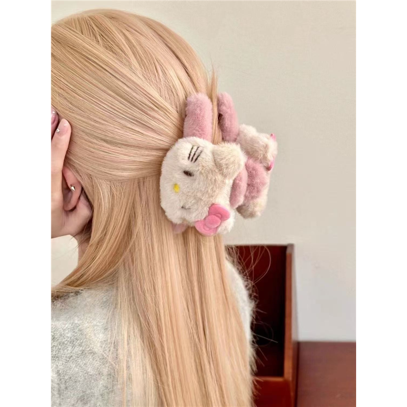 软萌HelloKitty 粉色毛绒抓夹少女心卡通秋冬百搭头发抓夹子