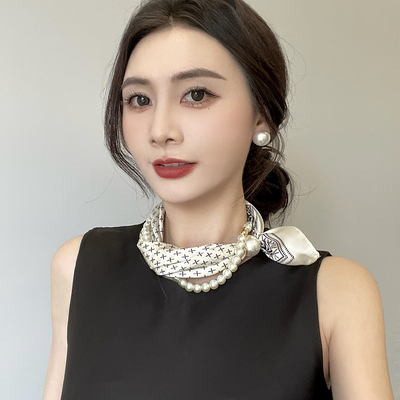 2025新款珍珠项链丝巾法式春秋高级领巾时尚百搭女款高级感磁吸扣