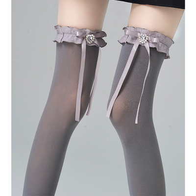 日系量产型爱心水钻过膝袜女