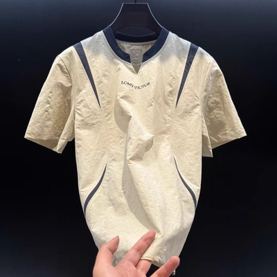 2026夏季新款设计感欧货百搭男装上衣字母撞色宽松潮流帅气体恤