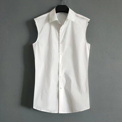 休闲砍袖衬衫男2025夏新款百搭时尚薄款白色小衫简约修身无袖衬衣