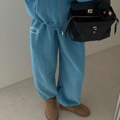 包邮 首尔印象韩代 25fw 抽绳松紧腰加绒束口卫裤宽松休闲裤女