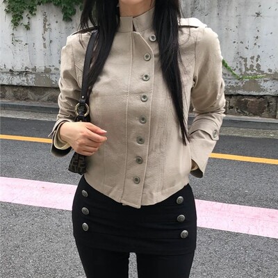 首尔印象韩代 26fw hypnotic同款酷帅宫廷风纽扣立领修身外套女