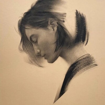 m344黑白炭笔绘画照片设计素材艺术照片摄影作品女装照片人物头像