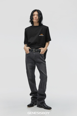 拉链长裤洗水四季微喇叭牛仔裤