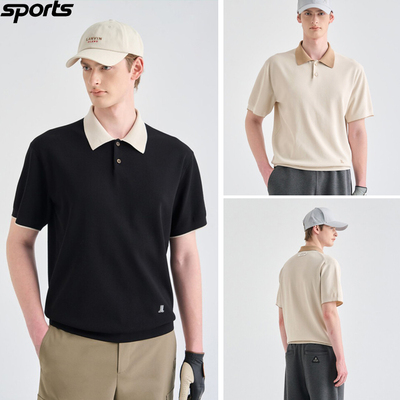 韩国代购lanvin blanc高尔夫球服26春夏男拼色翻领运动短袖针织衫