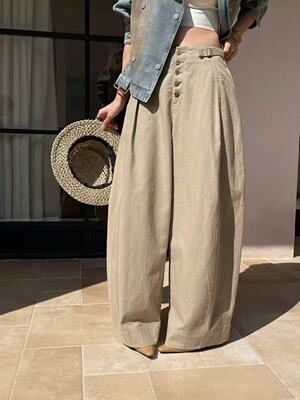 2026春季设计感单排扣休闲阔腿裤